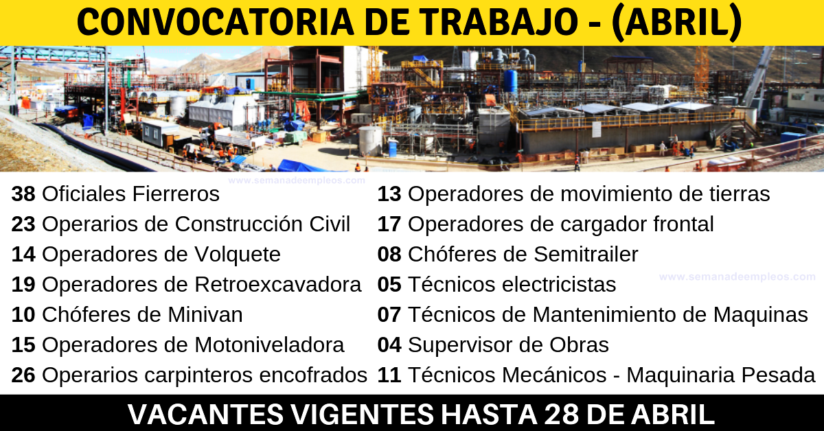 CONVOCATORIA DE TRABAJO PARA TECHINT INGENIERÍA Y CONSTRUCCIÓN - Semana ...